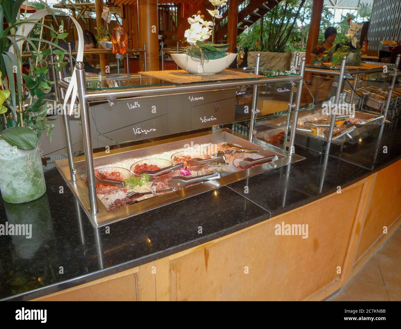Cafeteria take-out food in showcase window - Image of cooked snack bar ...
