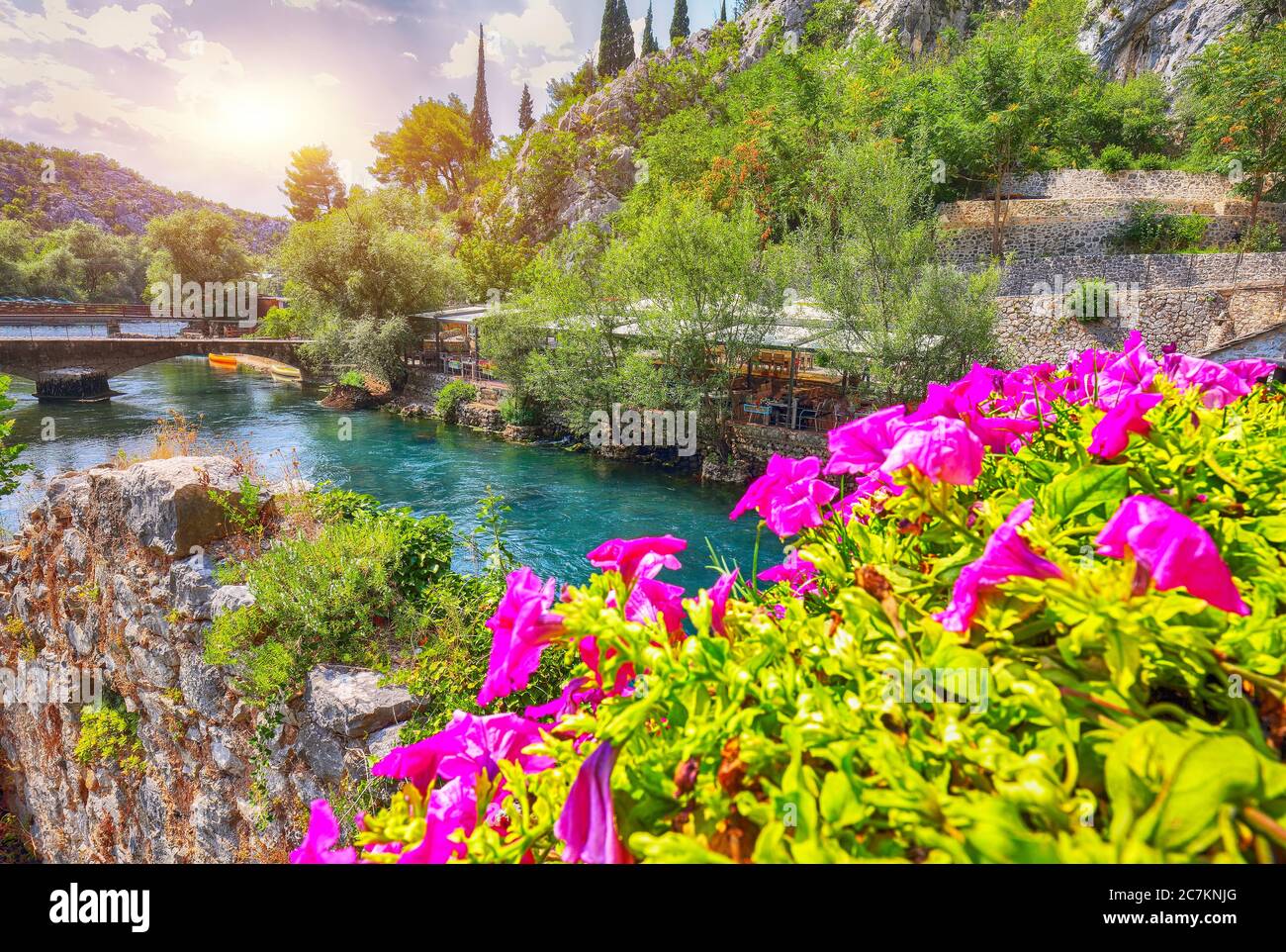 Buna River spring in the town of Blagaj near Blagaj Tekija house ...