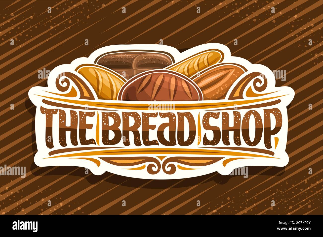 Vector logo for Bread Shop, cut paper label with illustration of heap ...