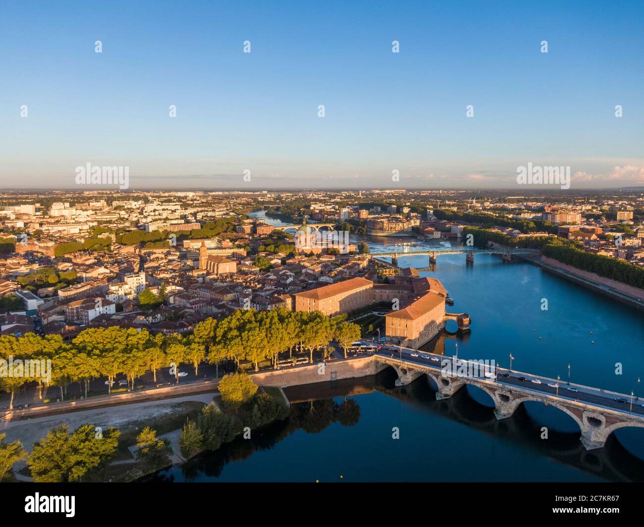 Aerial view of the Toulouse city center, Saint Joseph Dome and River ...