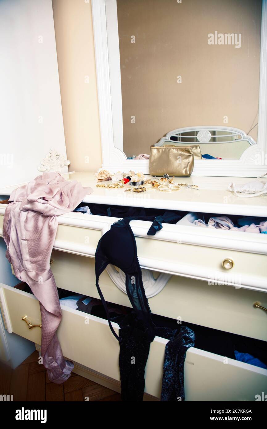 fashion style clothers disorganazed, mess in wardrobe concept Stock ...