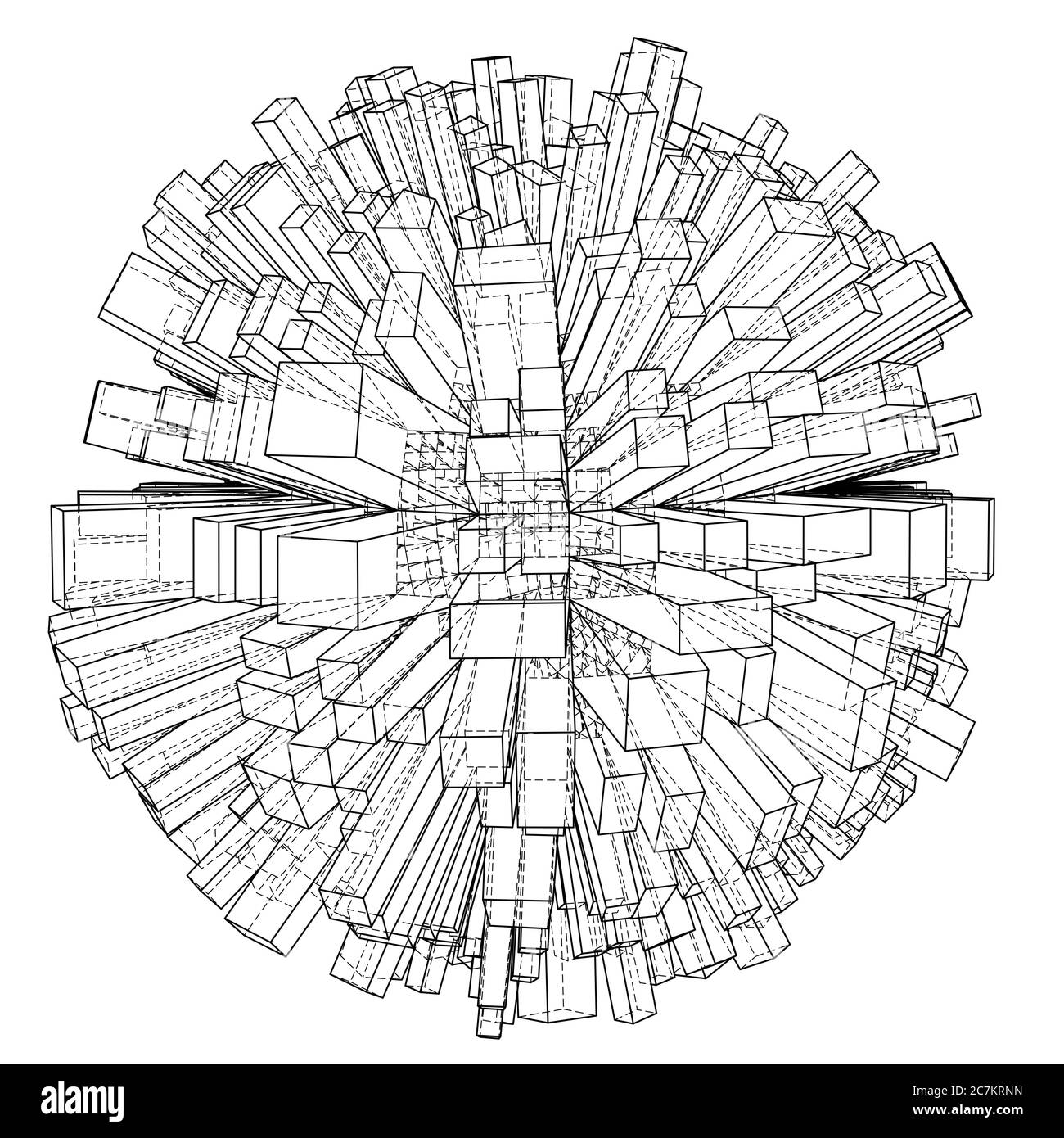 Abstract 3d Sphere with City, Blueprint Style Stock Photo - Alamy