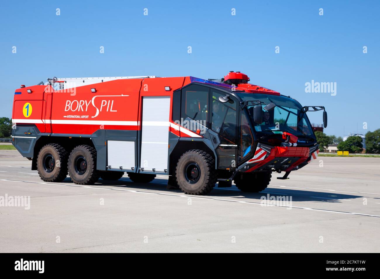 Kyiv, Ukraine - June 27, 2020: Red fire truck Rosenbauer Panther 5 in ...