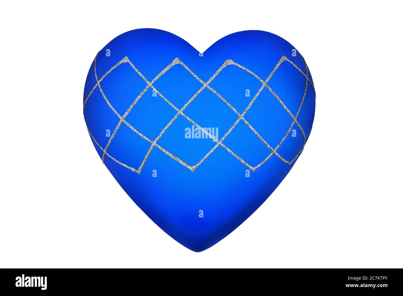 One beautiful blue heart silver checkered pattern white background ...