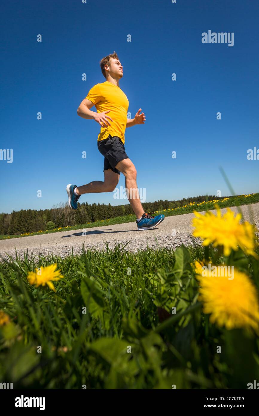 Young man jogging in nature Stock Photo - Alamy
