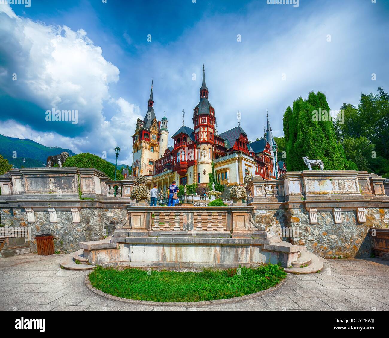 Famous Neo-Renaissance Peles castle and ornamental garden in Sinaia ...