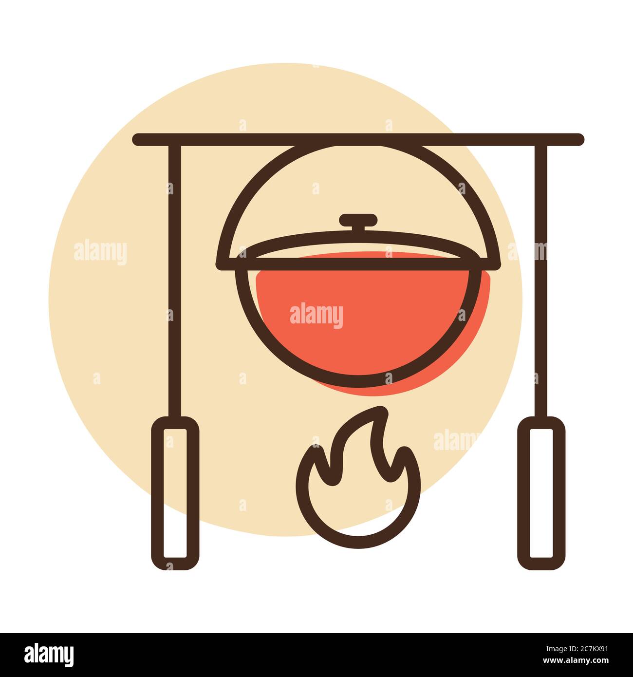 Camping pot over a bonfire vector icon. Hiking sign. Graph symbol for ...