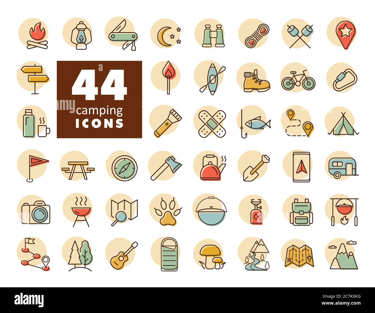 Camping, Hiking, Nature and Outdoor Activities icons set. Graph symbol ...