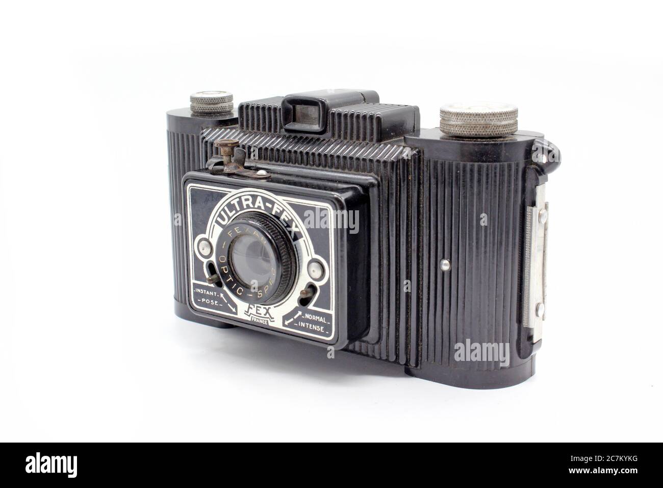 Old Ultra-Fex old bakelite camera, isolated on a white background Stock ...