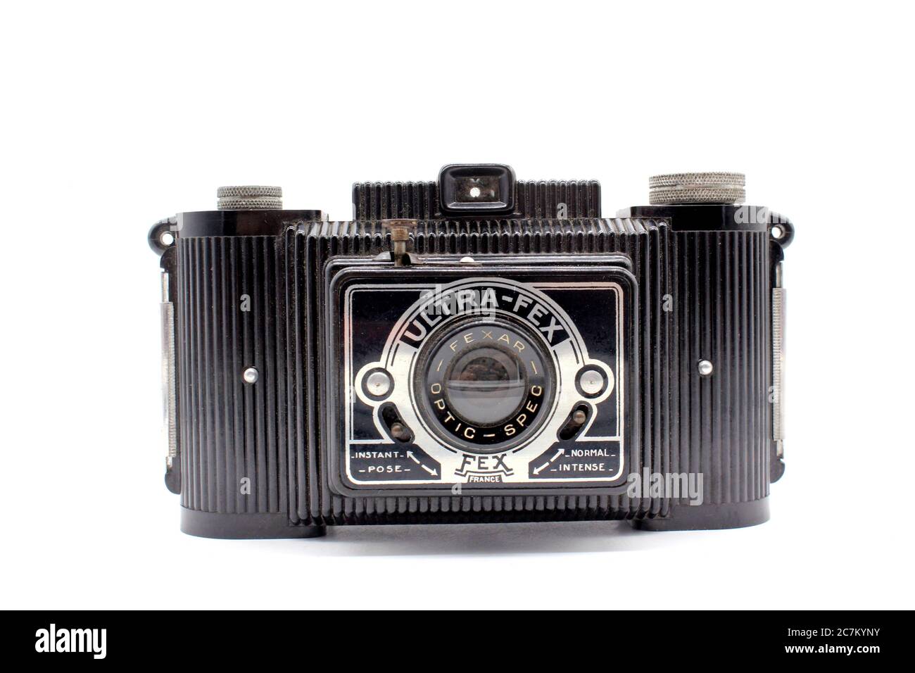 Old Ultra-Fex old bakelite camera, isolated on a white background Stock ...