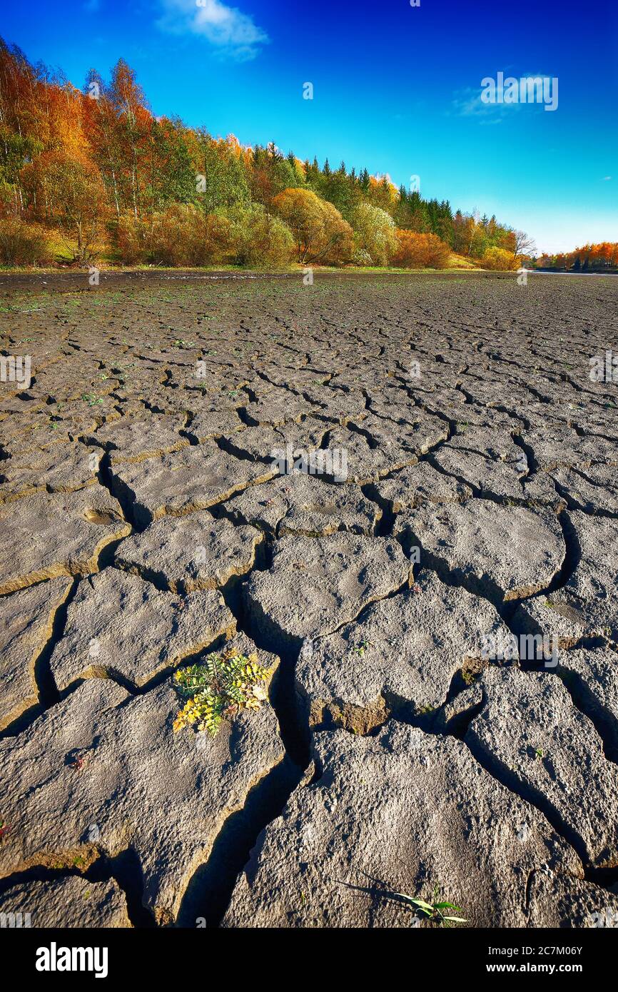 Land with dry and cracked ground. Climate change, dry lake Stock Photo ...