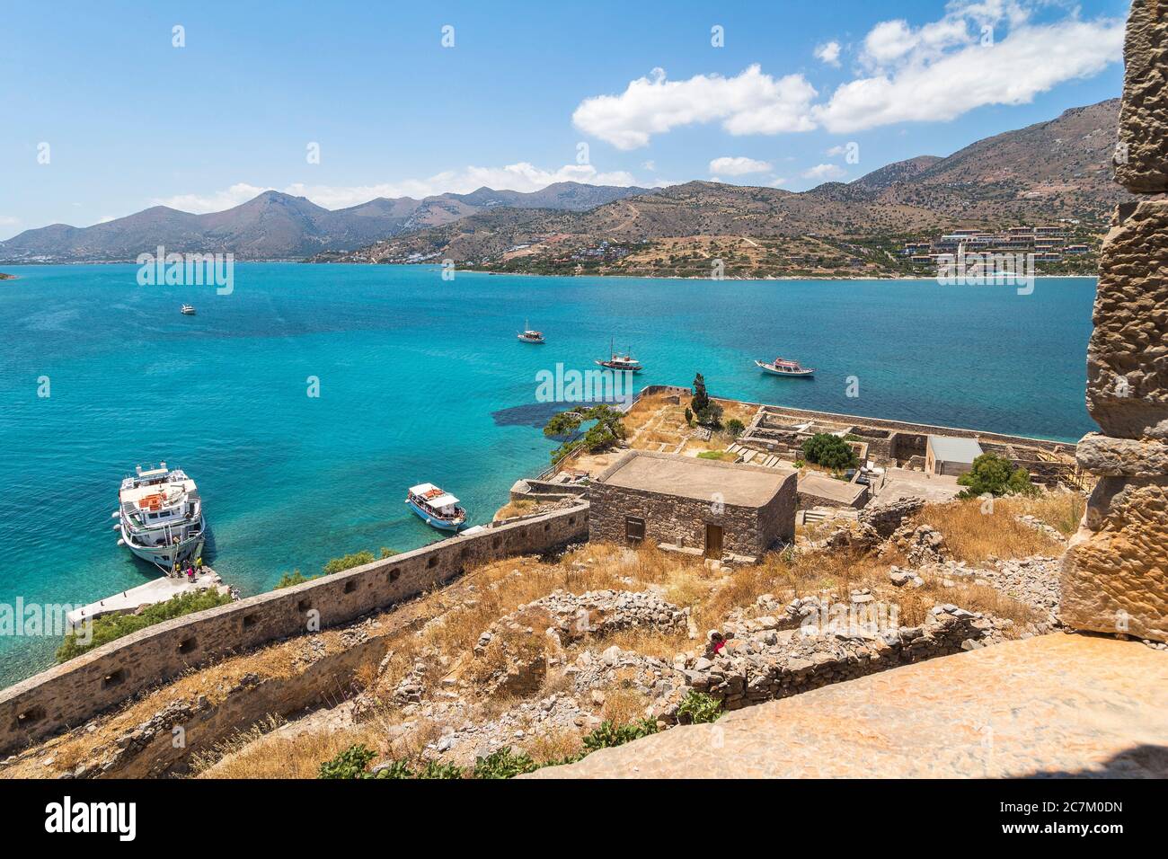 View from south bastion to sea, Spinalonga, island of lepers, Plaka ...