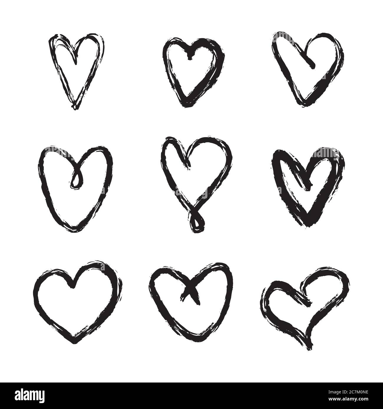 Set of nine hand drawn heart. Handdrawn rough marker hearts isolated on ...