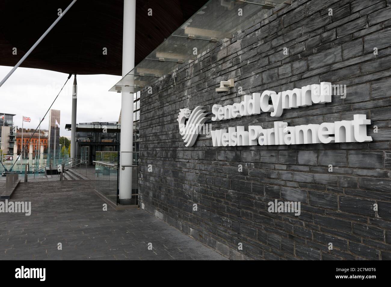 Signage outside the newly renamed Senedd Cymru Welsh Parliament in ...