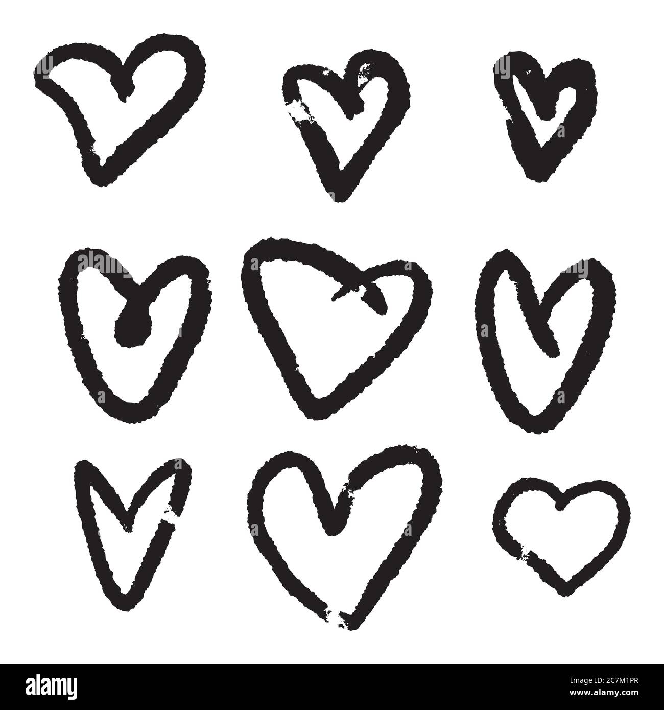 Set of nine hand drawn heart. Handdrawn rough marker hearts isolated on ...