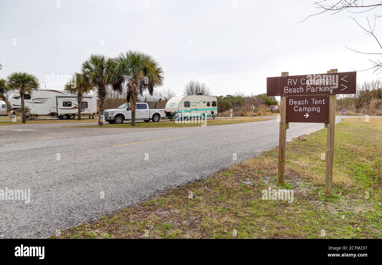 Grand Isle, Louisiana - February 2018: A sign marks the campground at ...