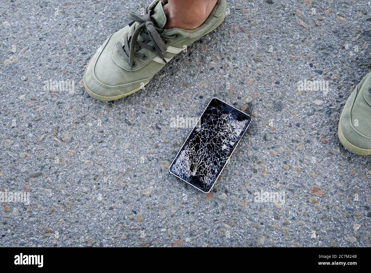 Broken, destroyed, ruined modern mobile smartphone, cell phone, mobile ...