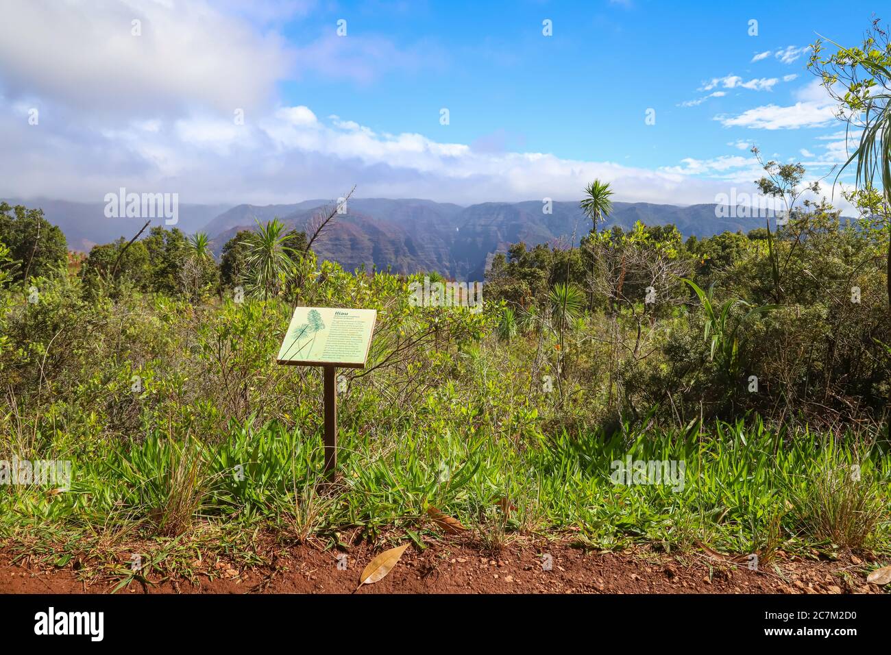 Waimea Canyon State Park, Hawaii - February 2020: A informational sign ...