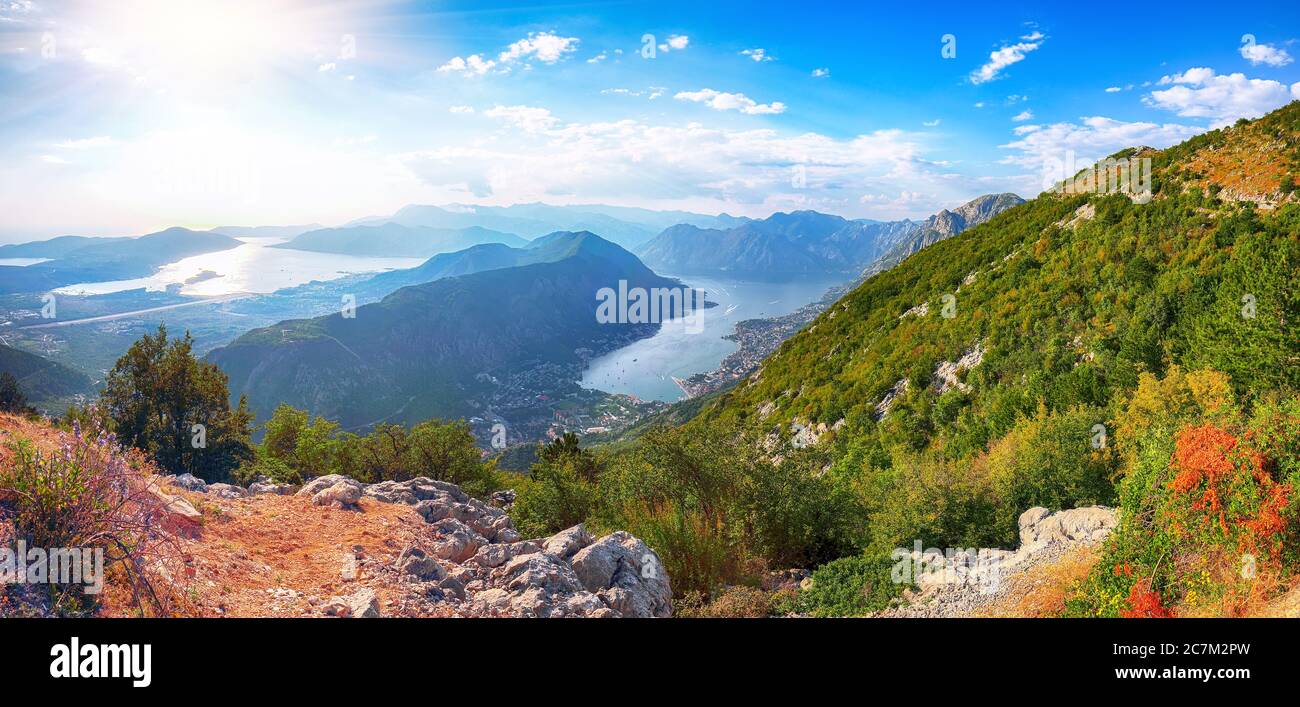 Beautiful view of the Bay of Kotor in Montenegro. Aerial view of the ...