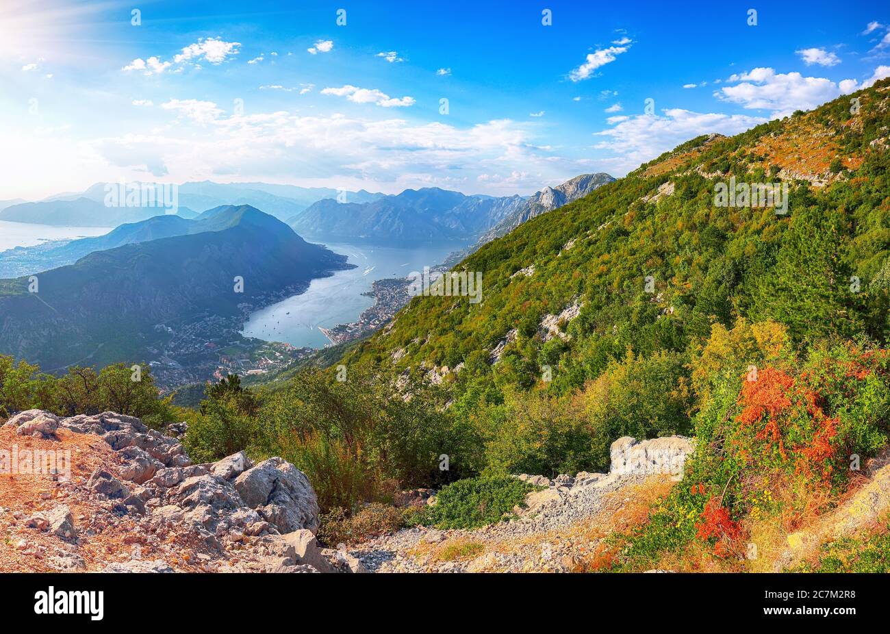 Beautiful view of the Bay of Kotor in Montenegro. Aerial view of the ...