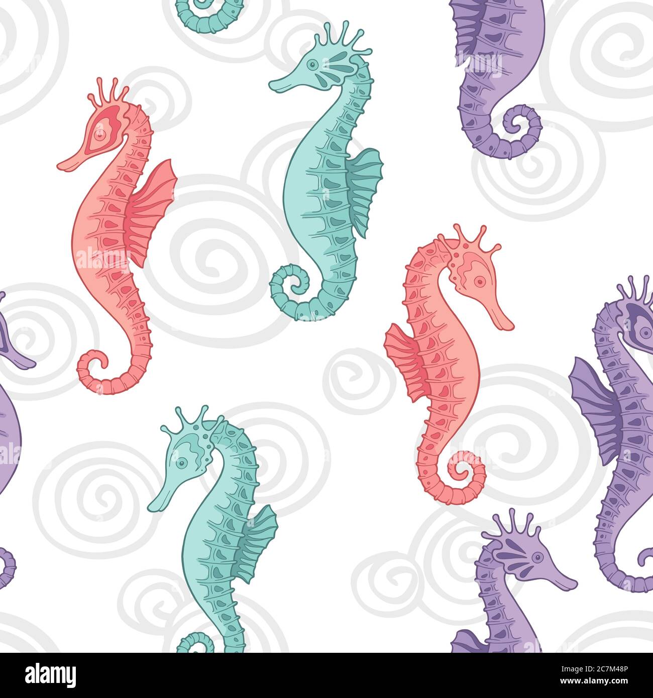Sea horse color seamless pattern sketch background illustration vector ...