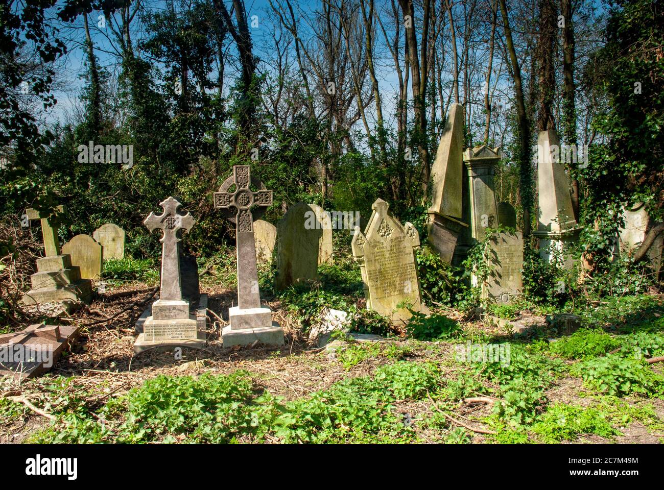 Memorial headstones on graves in nunhead cemetery, london in england ...