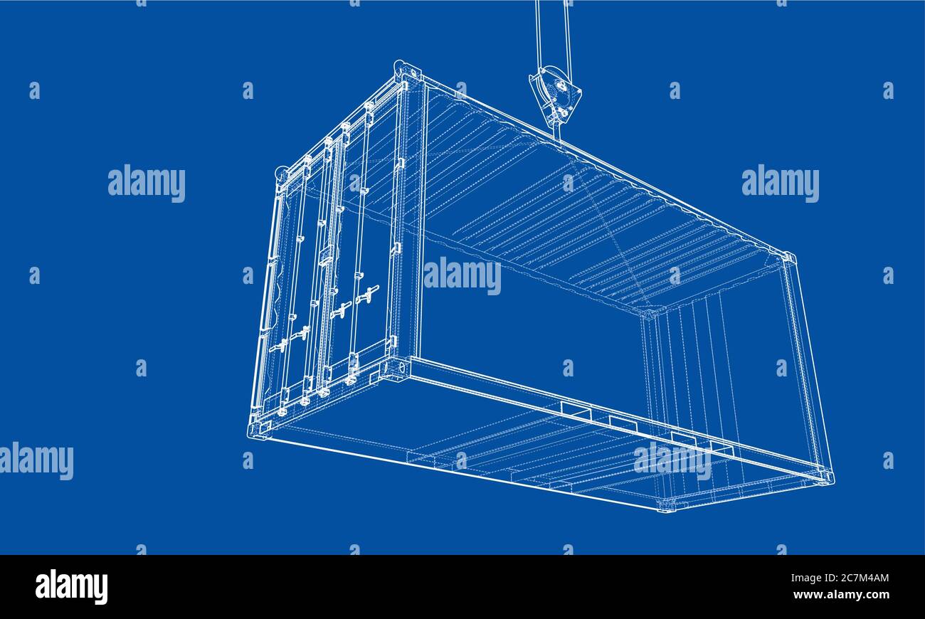 Cargo container. Wire-frame style Stock Photo - Alamy