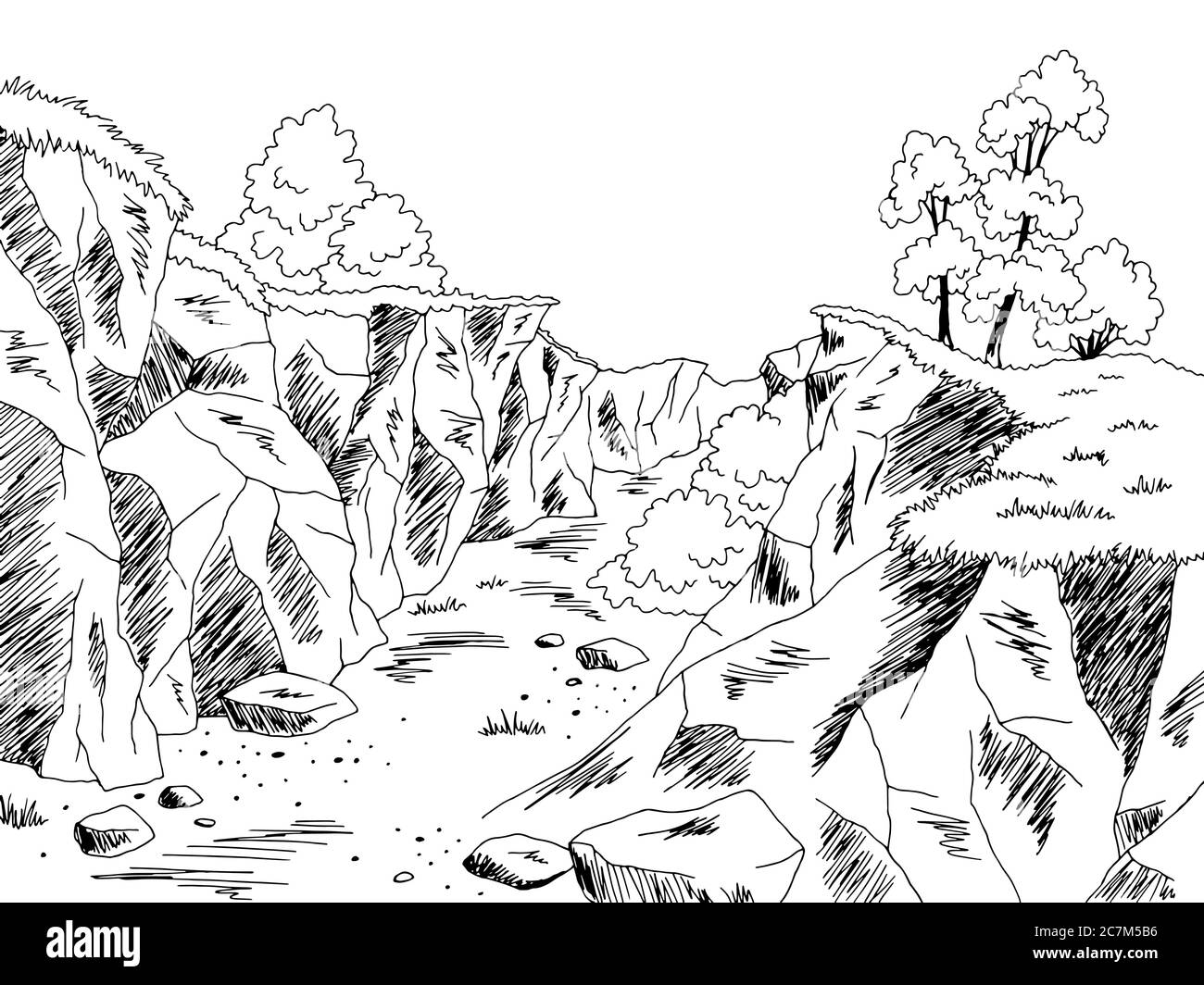 Ravine graphic black white landscape sketch illustration vector Stock ...