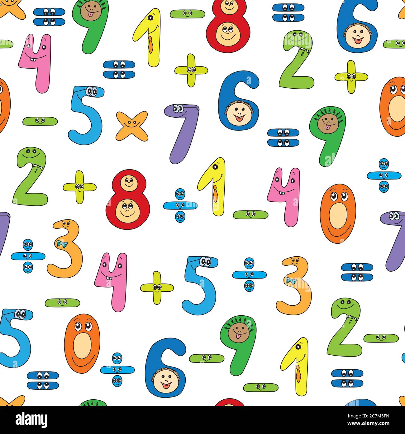 Seamless pattern of funny colorful numbers on a white background. It ...