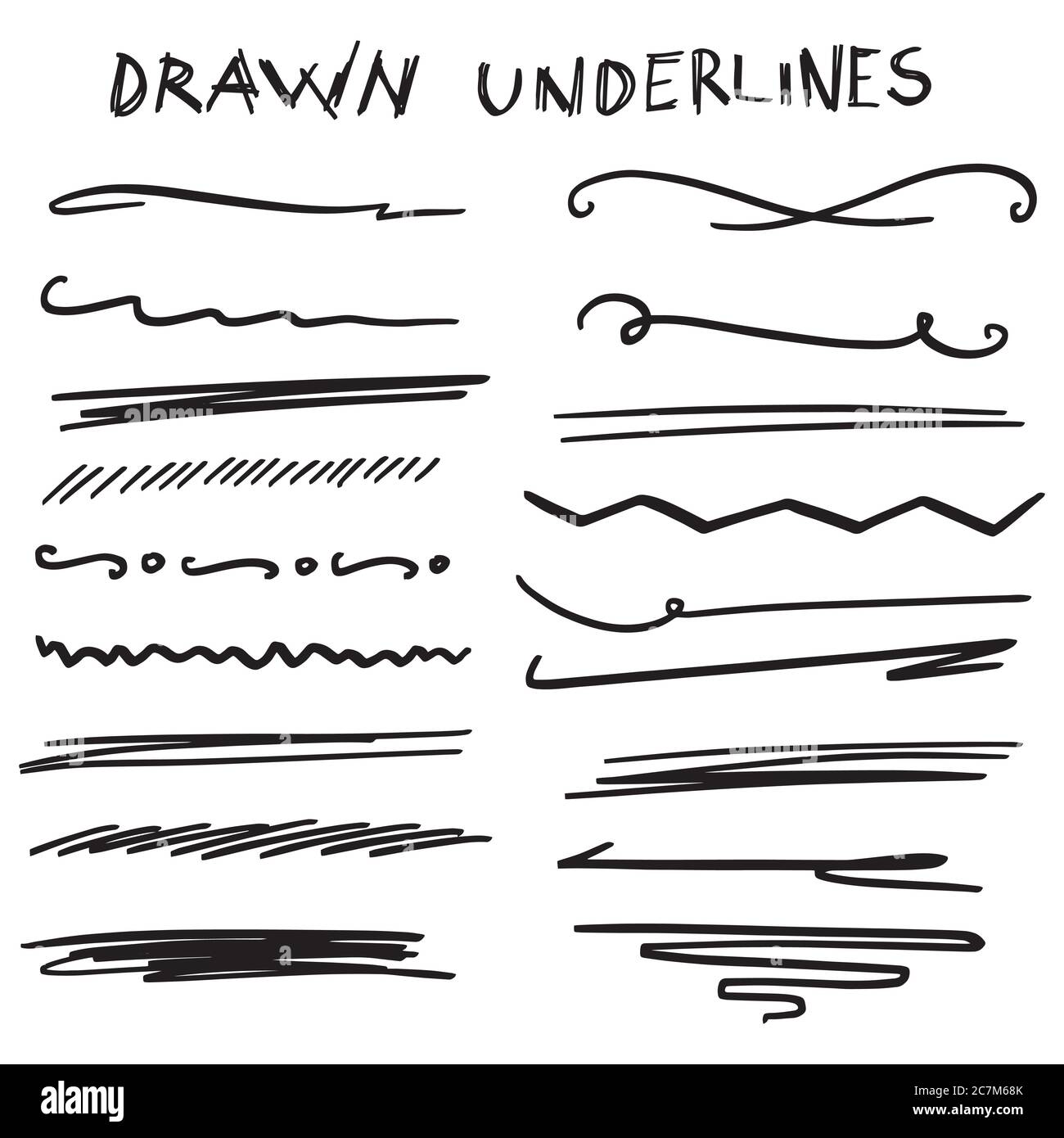 Handmade Collection Set of Underline Strokes in Marker Brush Doodle ...