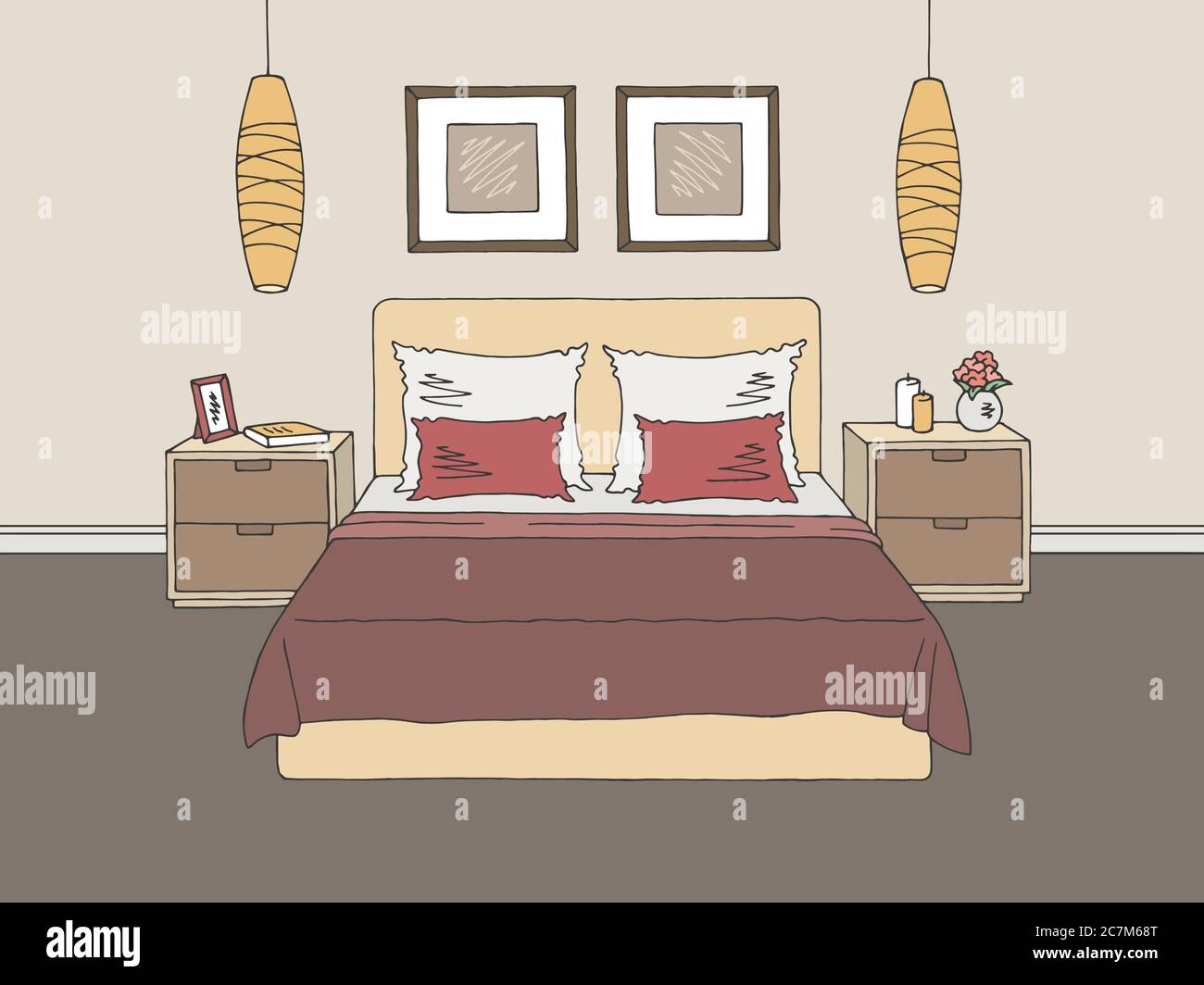 Bedroom graphic color home interior sketch illustration vector Stock ...
