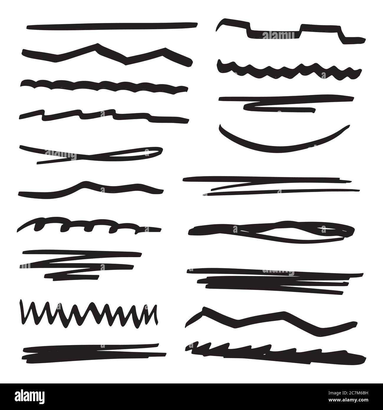 Handmade Collection Set of Underline Strokes in Marker Brush Doodle ...