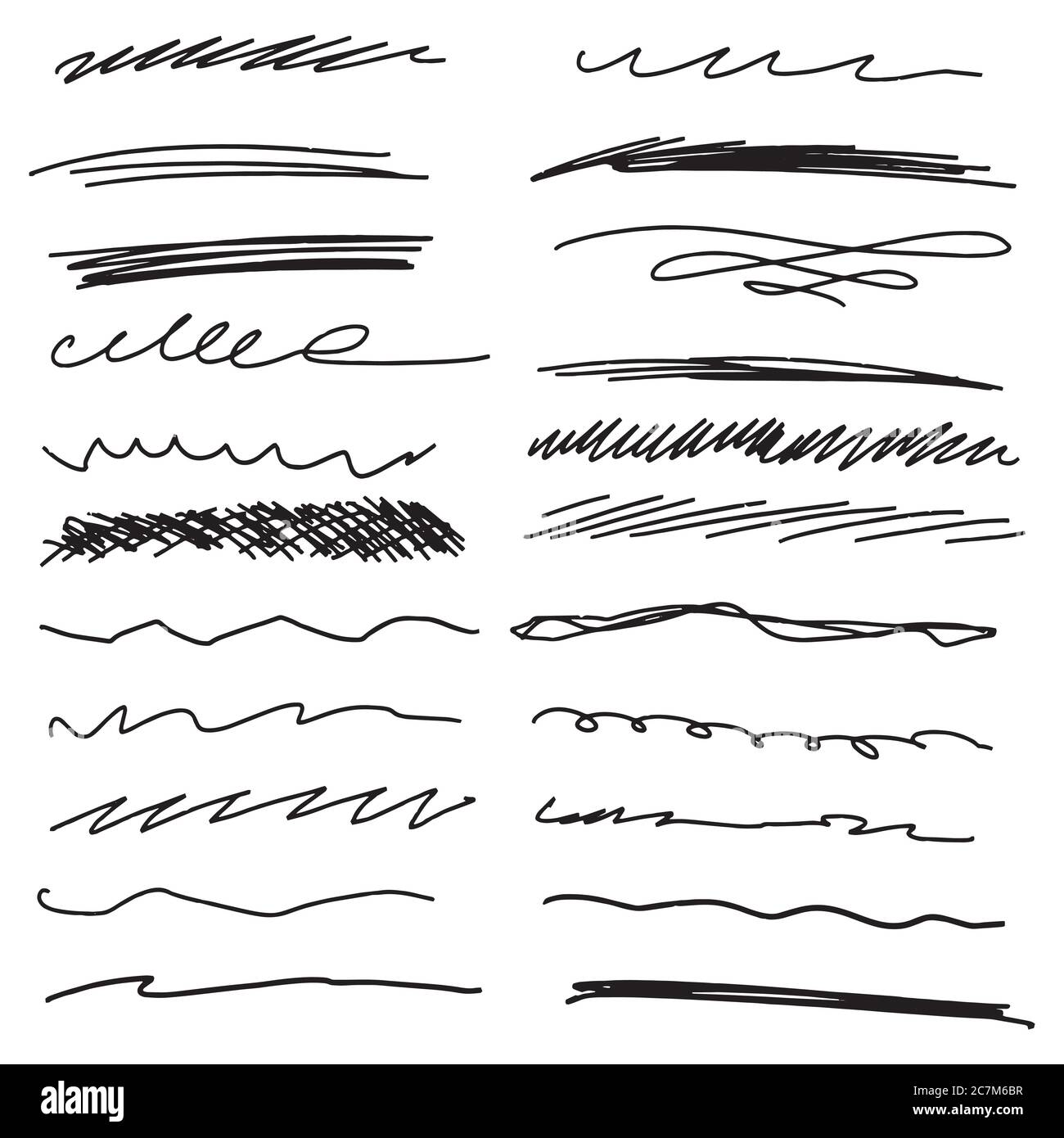 Handmade Collection Set of Underline Strokes in Marker Brush Doodle ...