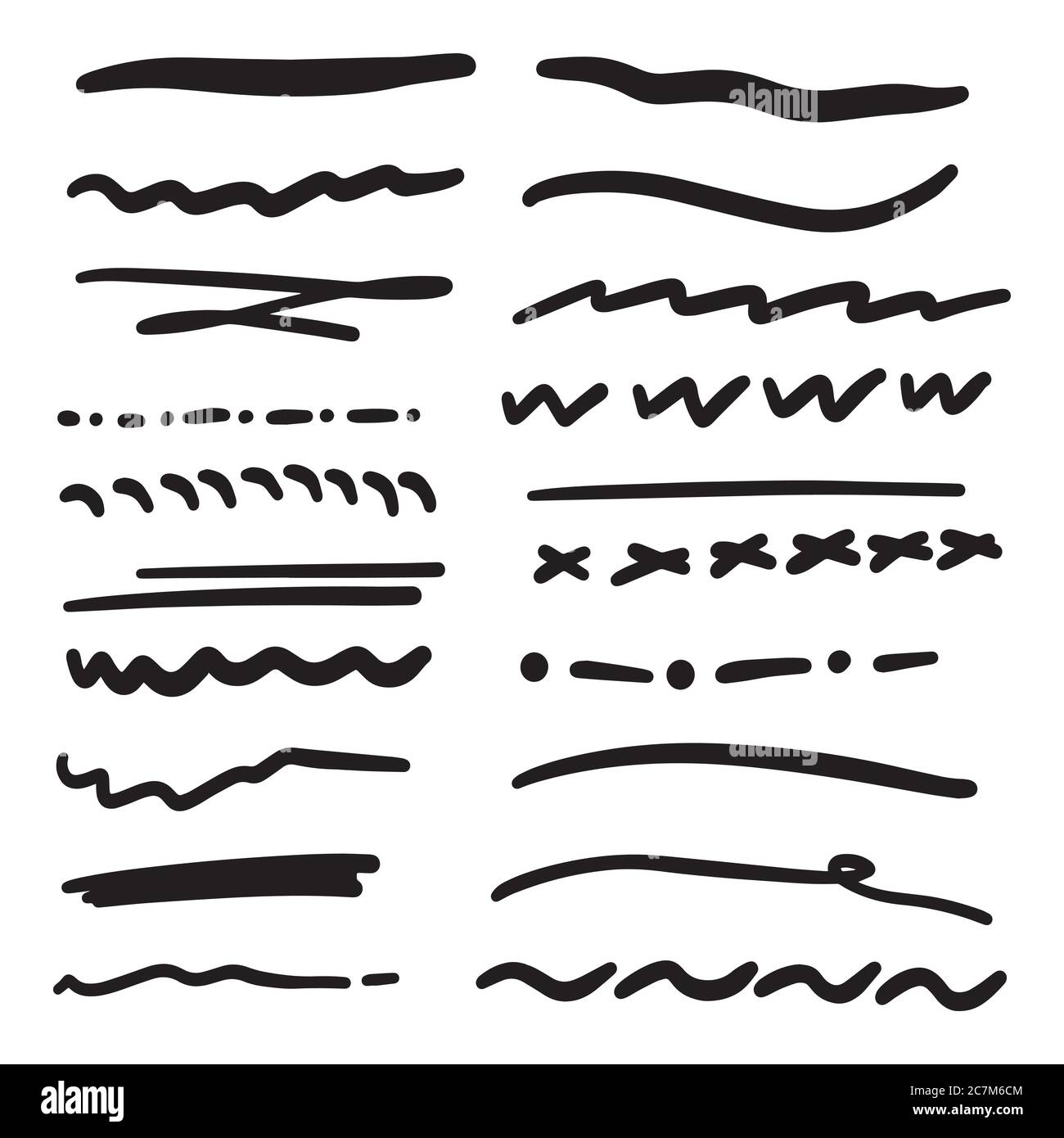 Handmade Collection Set of Underline Strokes in Marker Brush Doodle ...
