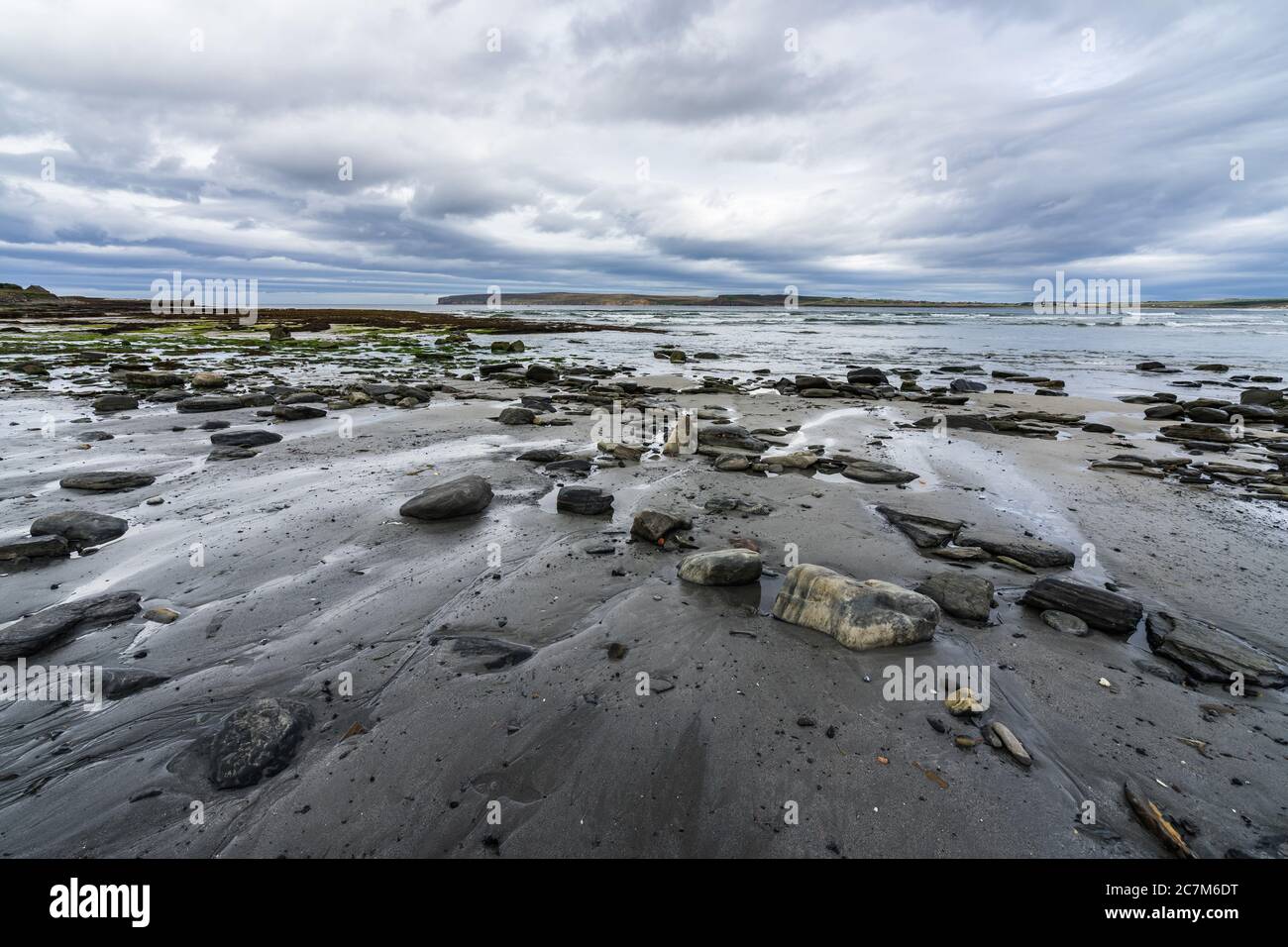Recessed shore of Dunnet Bay near Dunnet Head, the northernmost part of ...