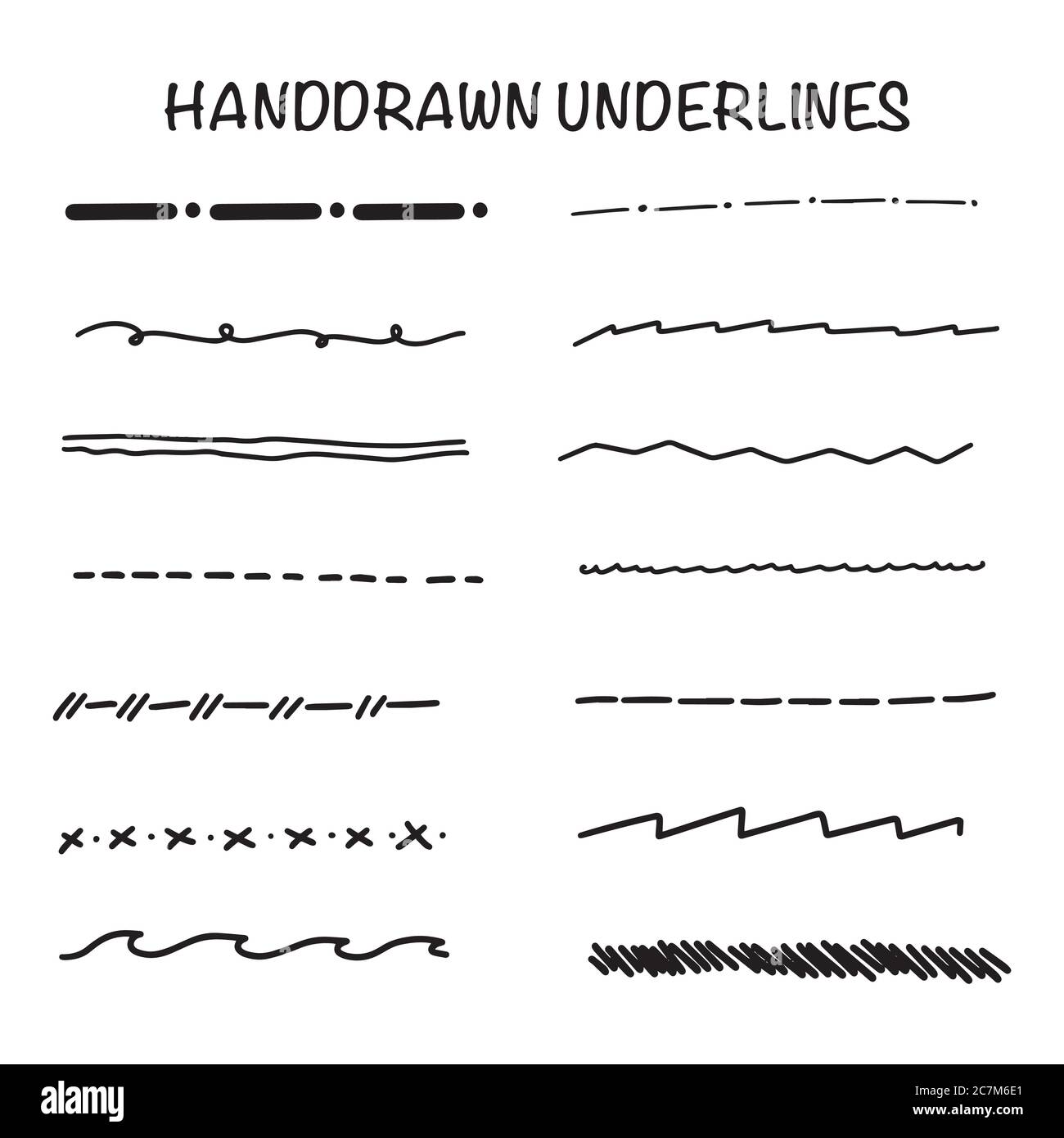 Handmade Collection Set of Underline Strokes in Marker Brush Doodle ...