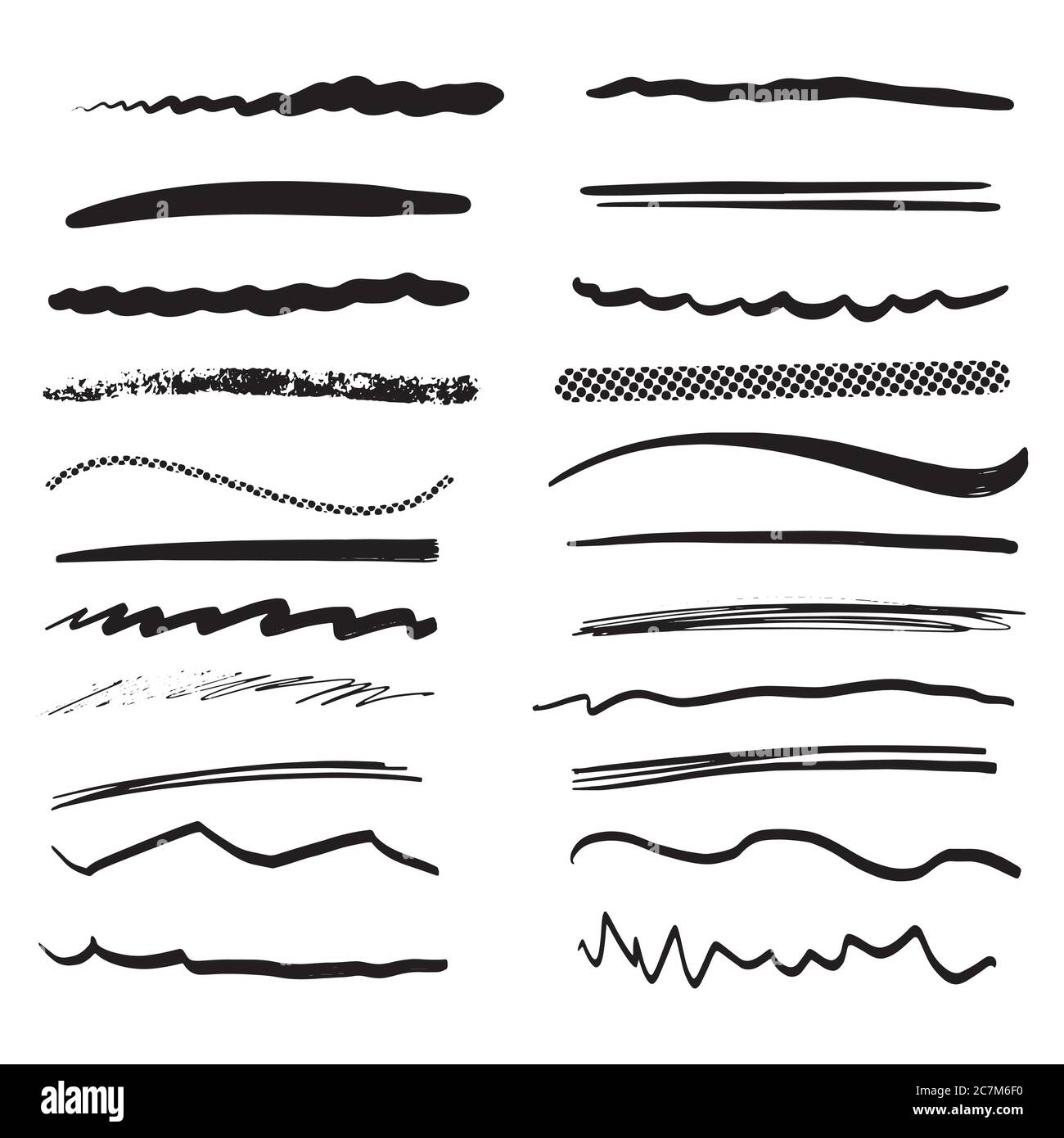 Handmade Collection Set of Underline Strokes in Marker Brush Doodle ...
