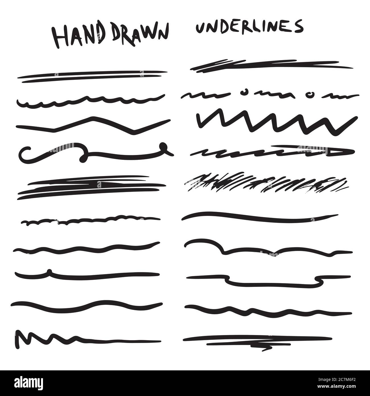 Handmade Collection Set of Underline Strokes in Marker Brush Doodle ...