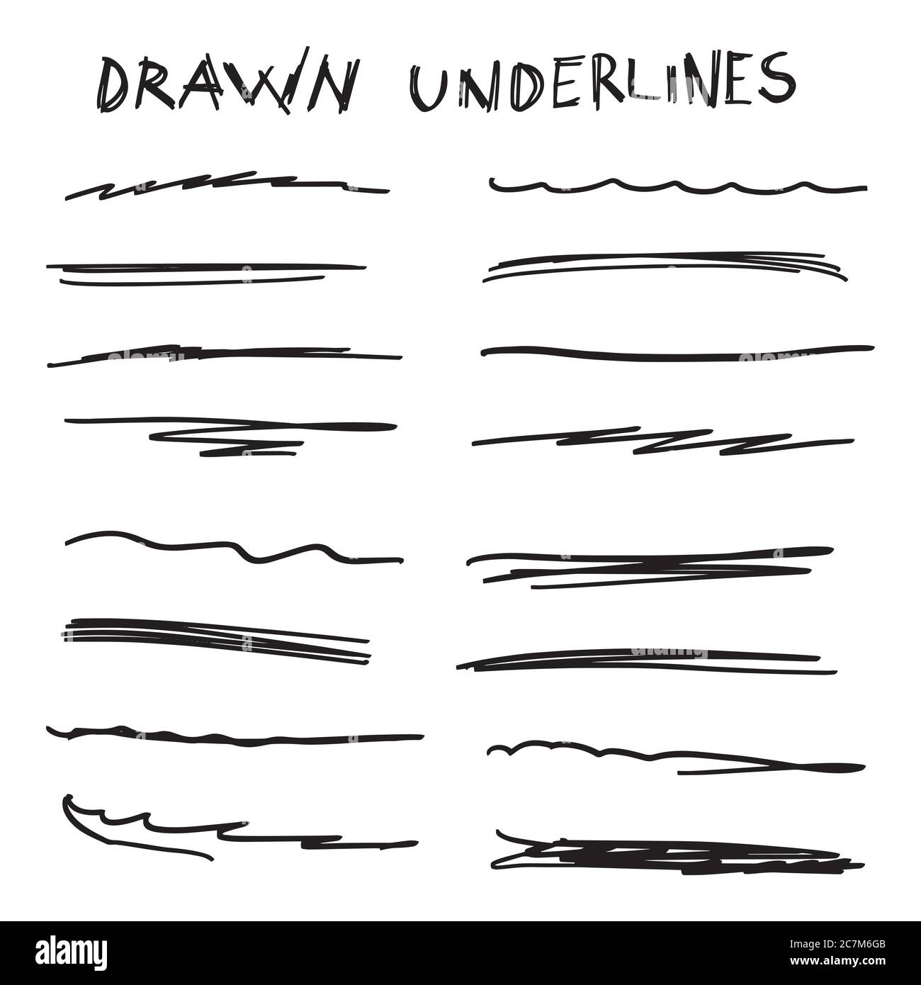 Handmade Collection Set of Underline Strokes in Marker Brush Doodle ...