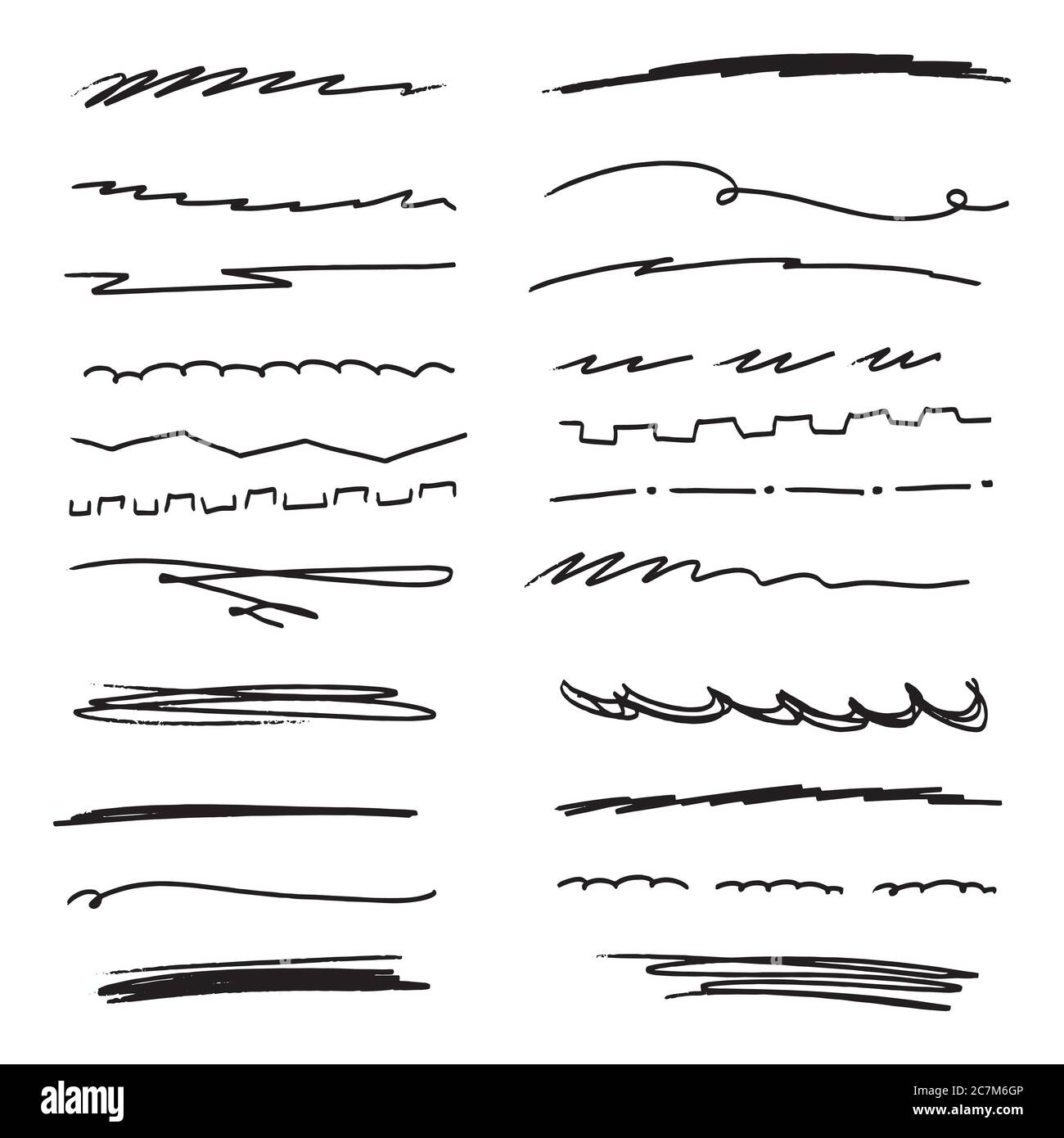 Handmade Collection Set of Underline Strokes in Marker Brush Doodle ...