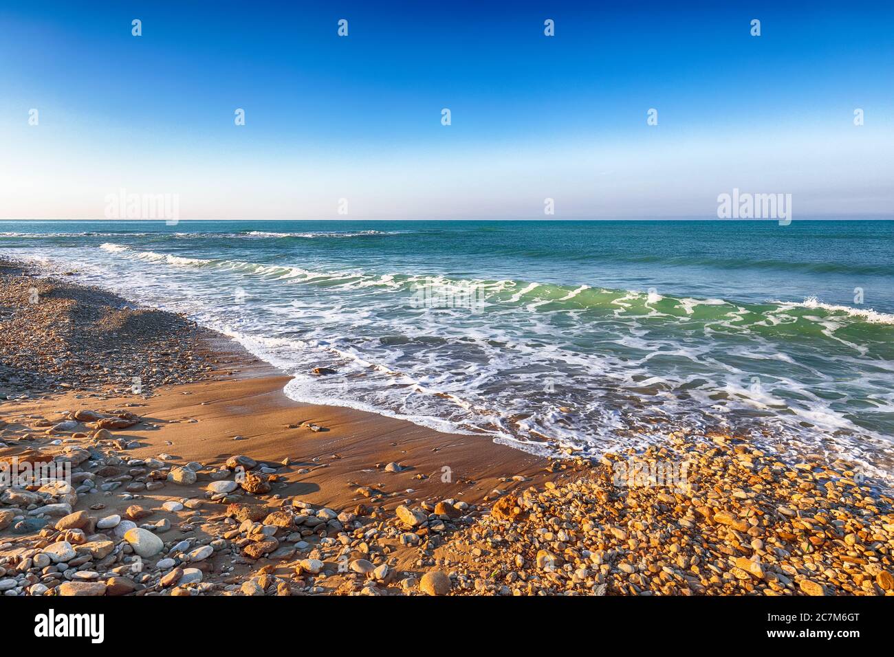 Fantastic view azure sea glowing by sunlight. Dramatic morning scene ...