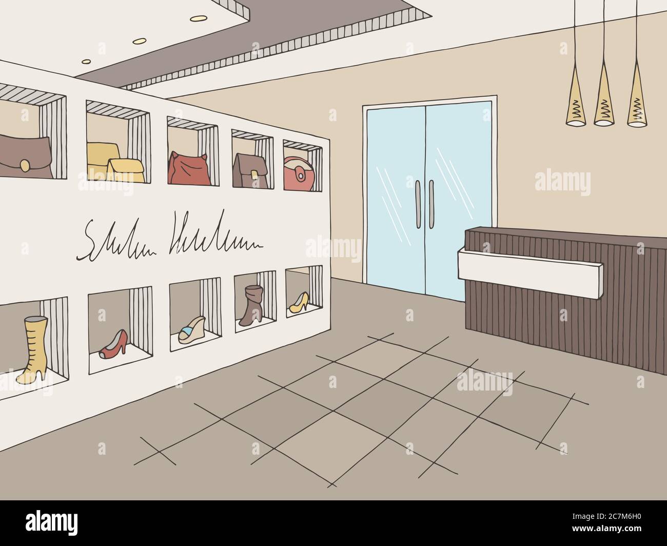 Shop store interior graphic color sketch illustration vector Stock ...