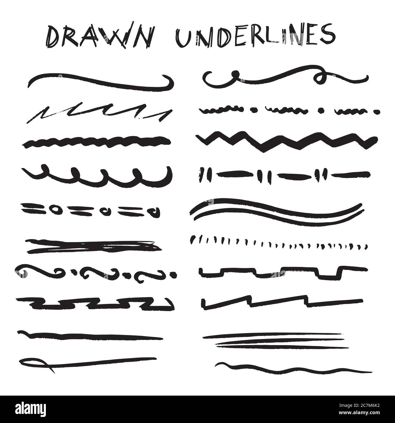 Handmade Collection Set of Underline Strokes in Marker Brush Doodle ...