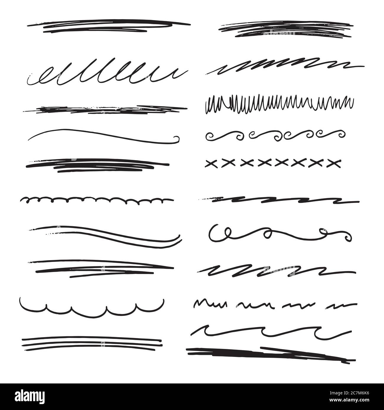 Handmade Collection Set of Underline Strokes in Marker Brush Doodle ...