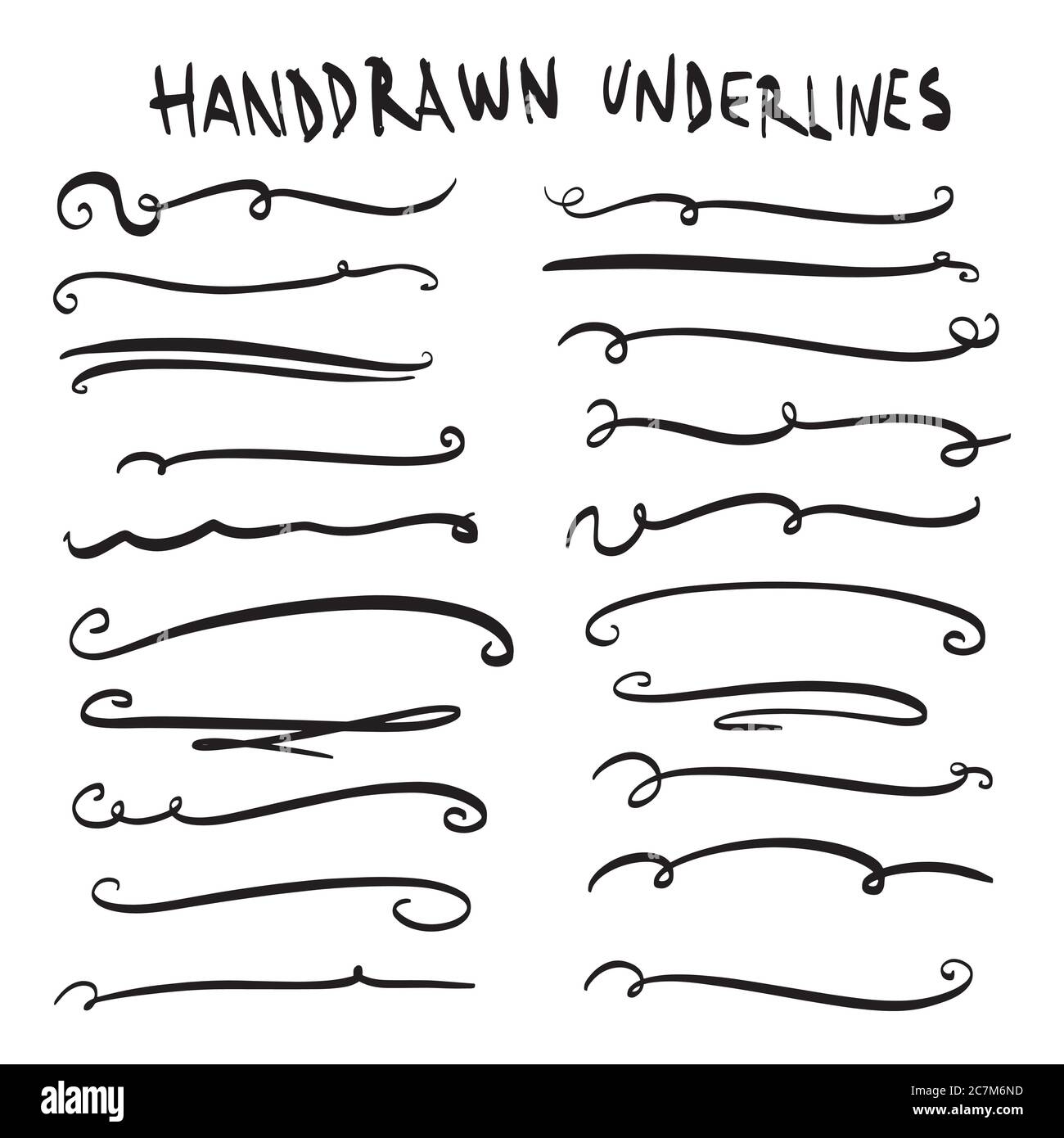 Handmade Collection Set of Underline Strokes in Marker Brush Doodle ...