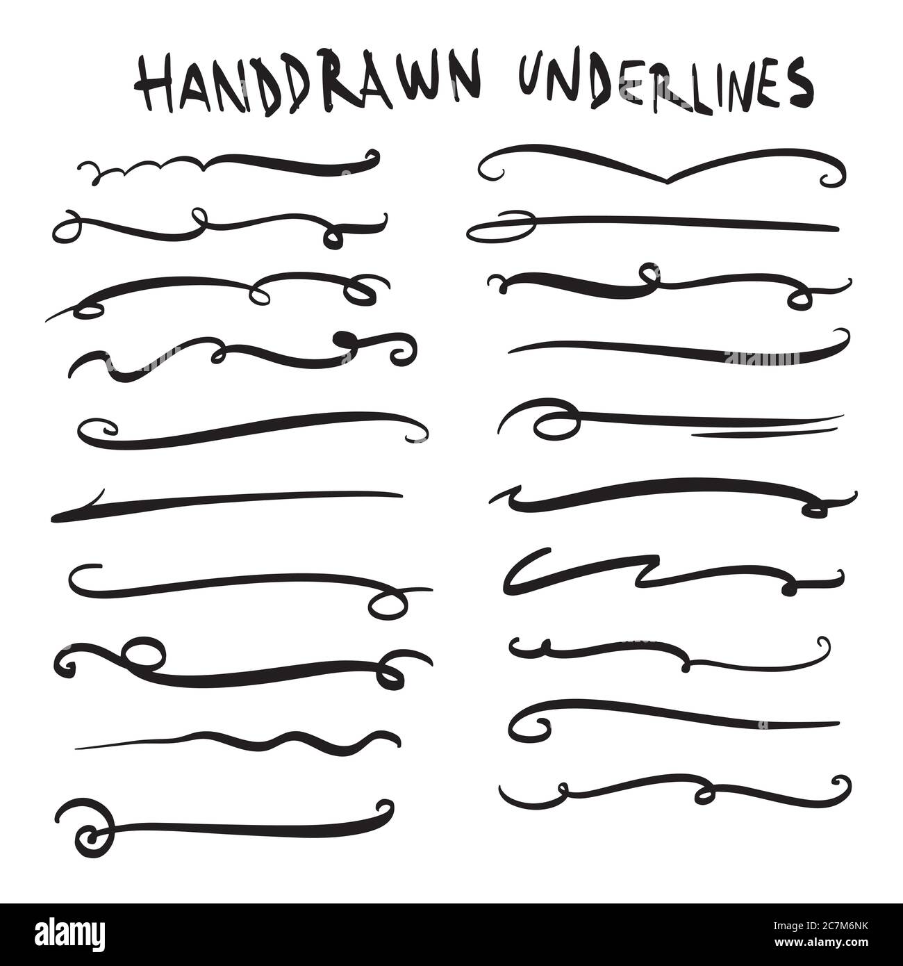 Handmade Collection Set of Underline Strokes in Marker Brush Doodle ...