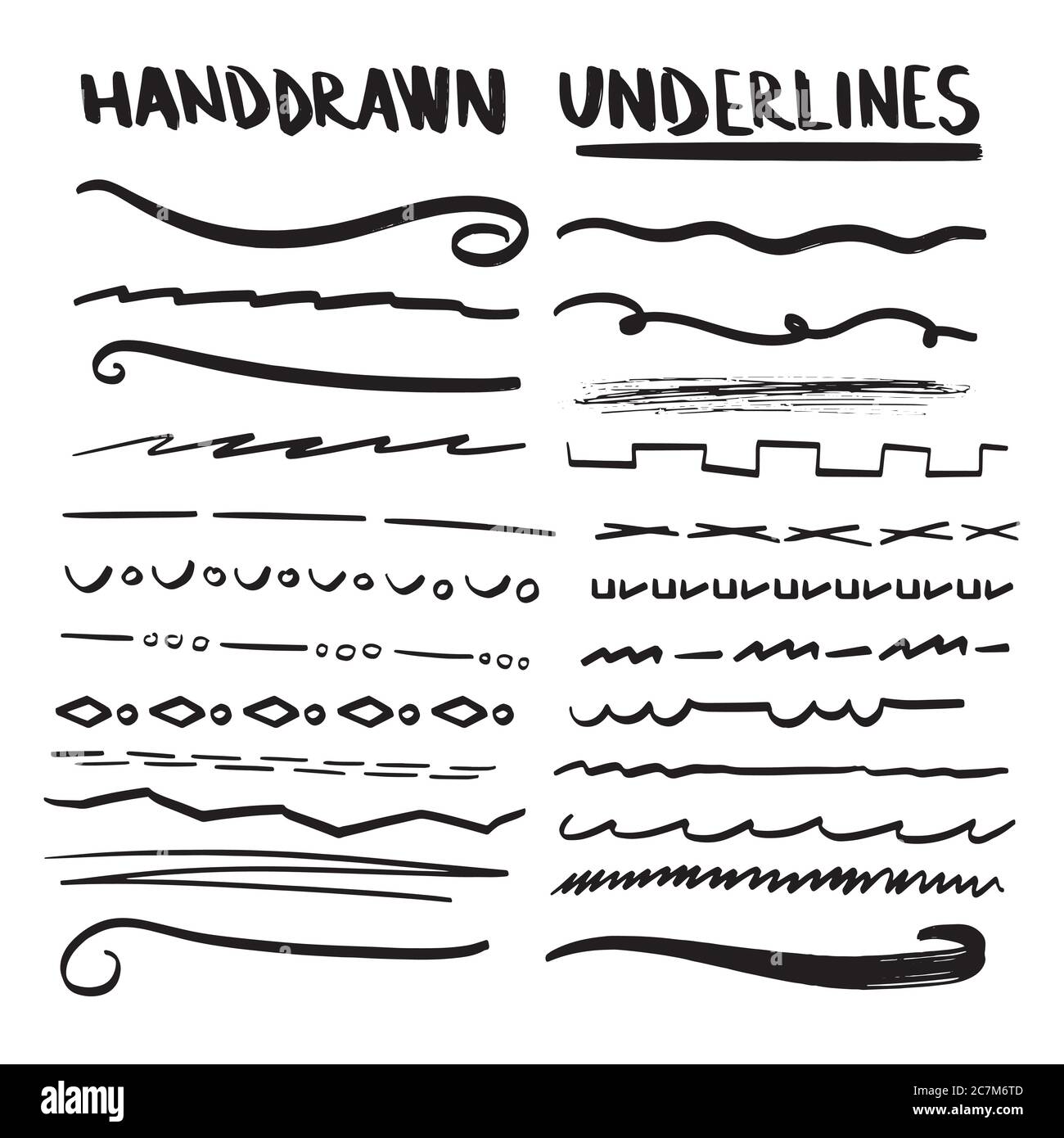 Handmade Collection Set of Underline Strokes in Marker Brush Doodle ...