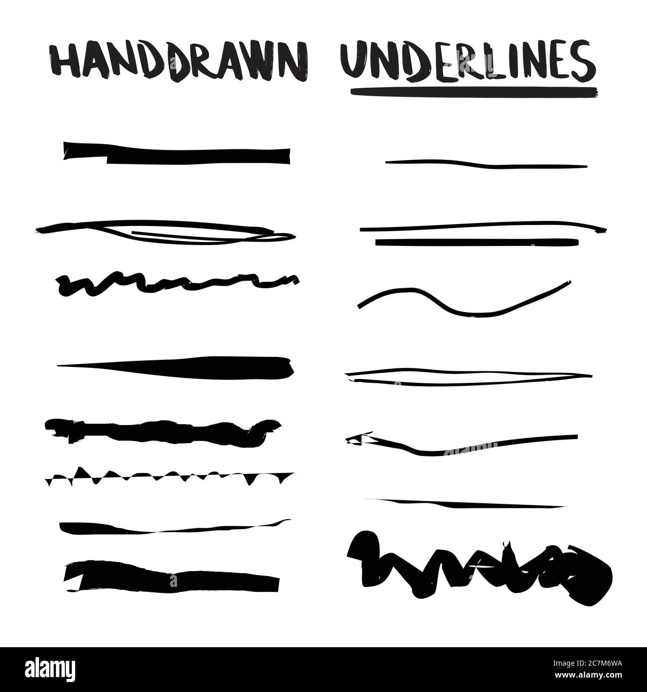 Handmade Collection Set of Underline Strokes in Marker Brush Doodle ...
