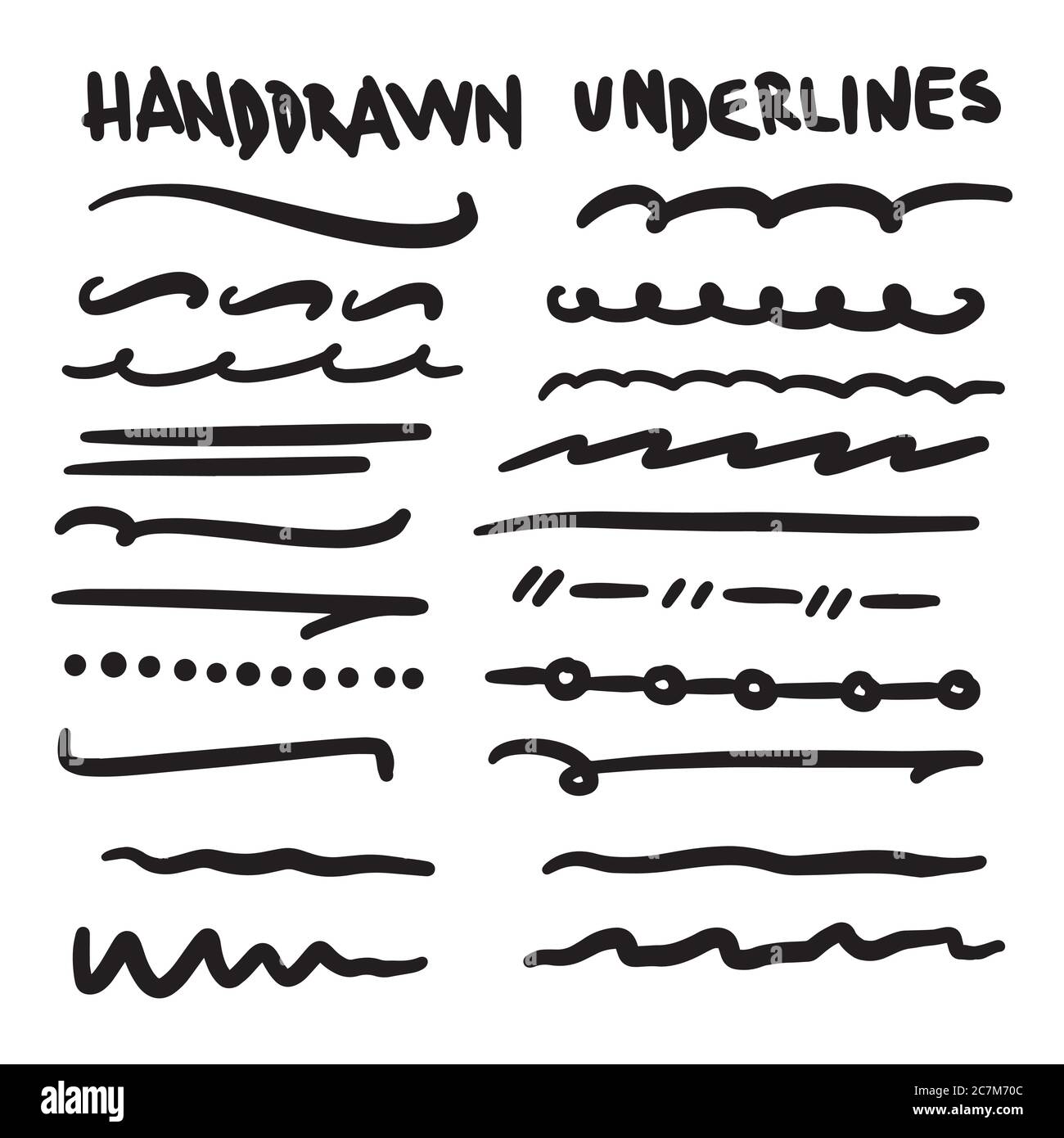 Handmade Collection Set of Underline Strokes in Marker Brush Doodle ...
