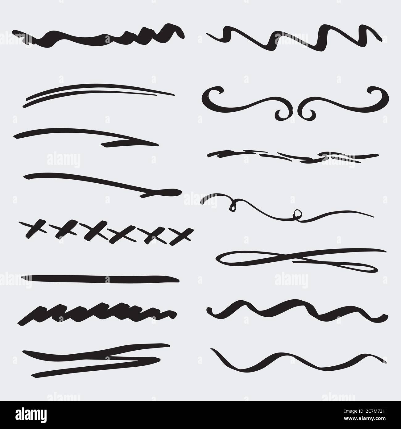 Handmade Collection Set of Underline Strokes in Marker Brush Doodle ...